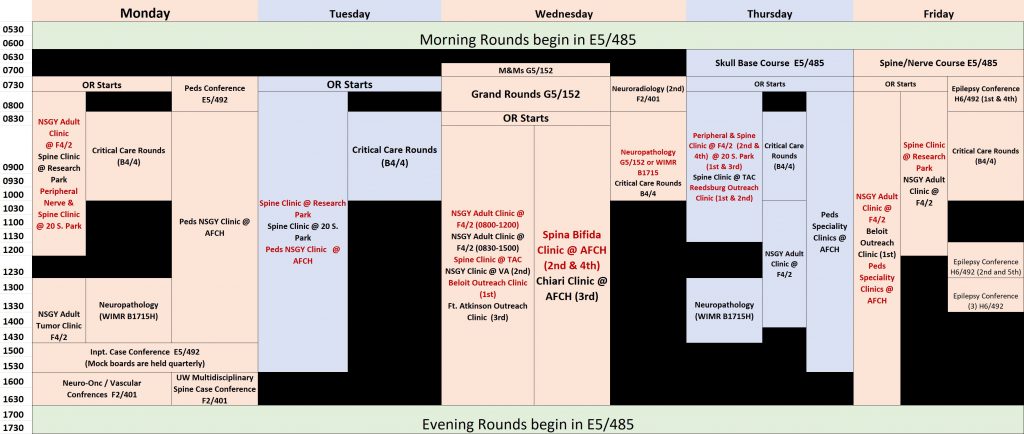Weekly Schedule – Department of Neurological Surgery – UW–Madison